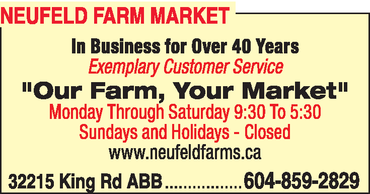 Neufeld Farm Market - Abbotsford, BC | Fraser Valley Local